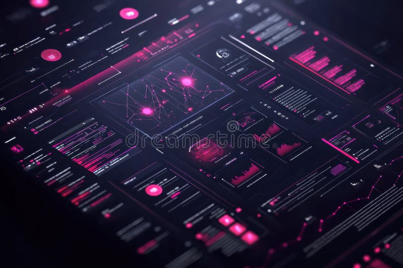 Futuristic Analytics Interface with Glowing Dashboards in a Dark Space Displaying Interactive AI ...