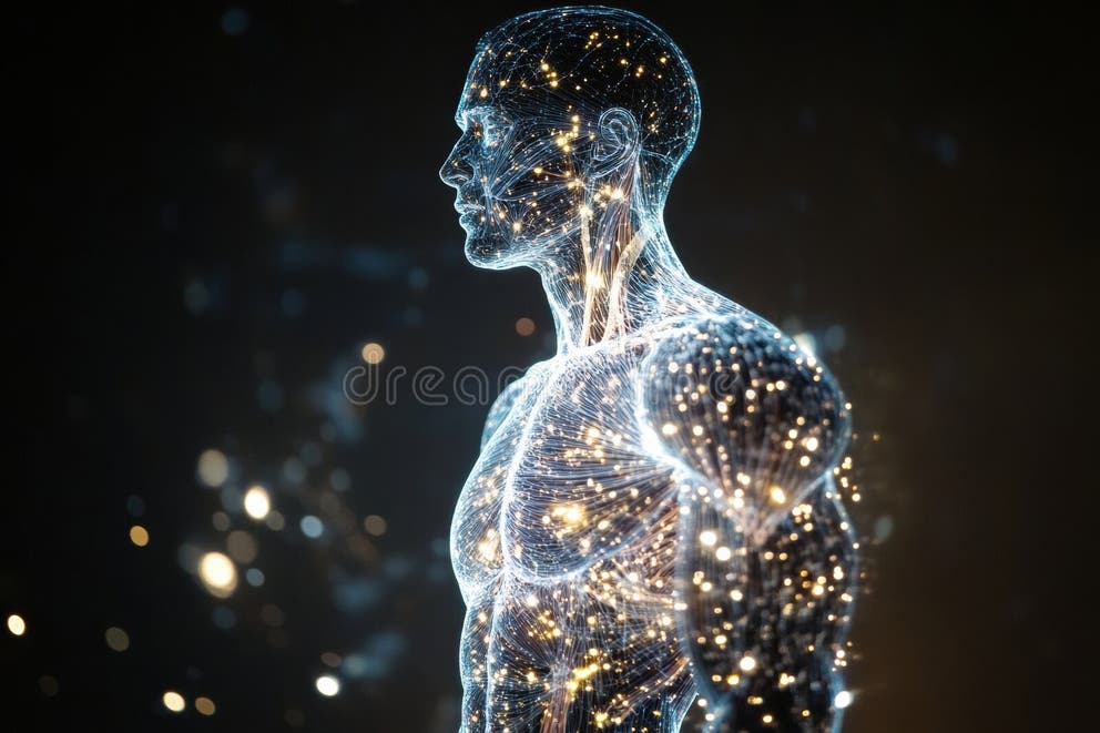 Futuristic Anatomical Visualization of Glowing Muscle System within a ...