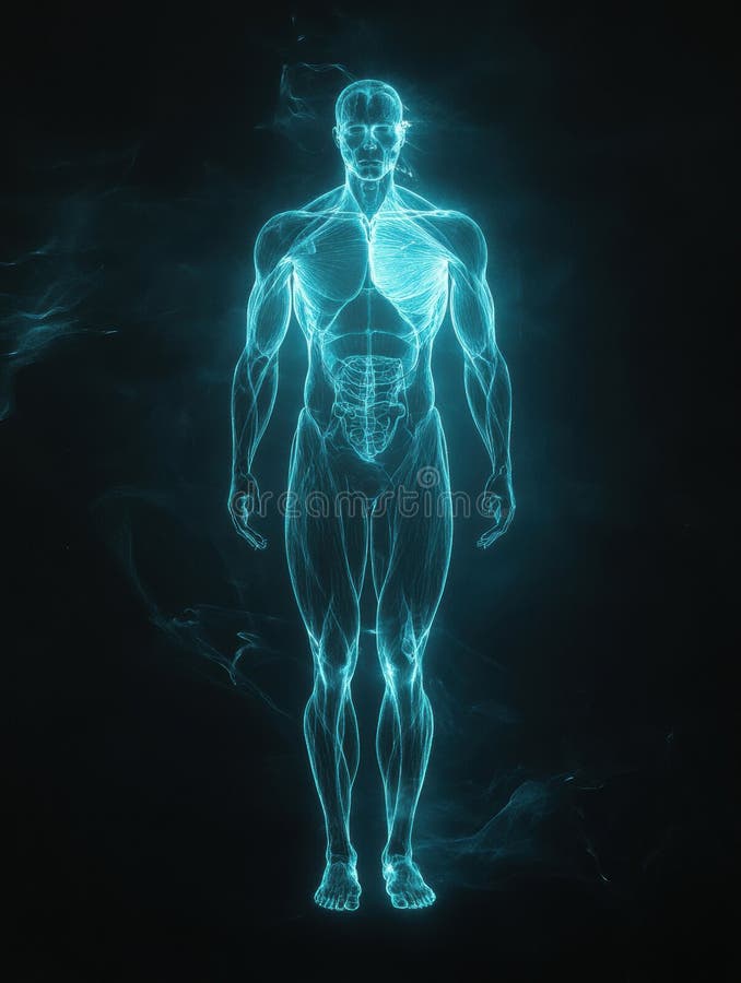 Translucent Human Silhouette with Glowing Muscle System Showcasing ...