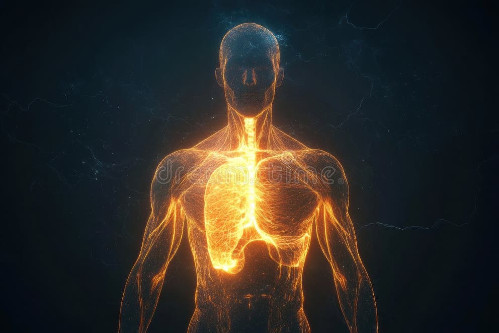 Futuristic Anatomical Visualization of a Translucent Human Silhouette ...