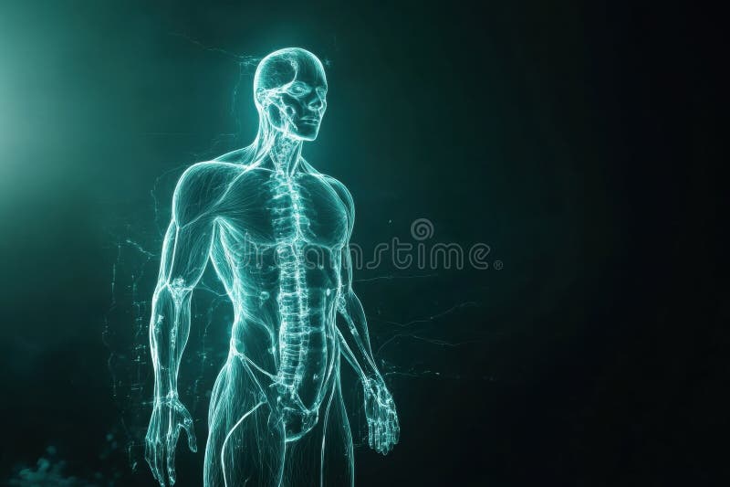 Futuristic Anatomical Visualization of Translucent Human Silhouette ...