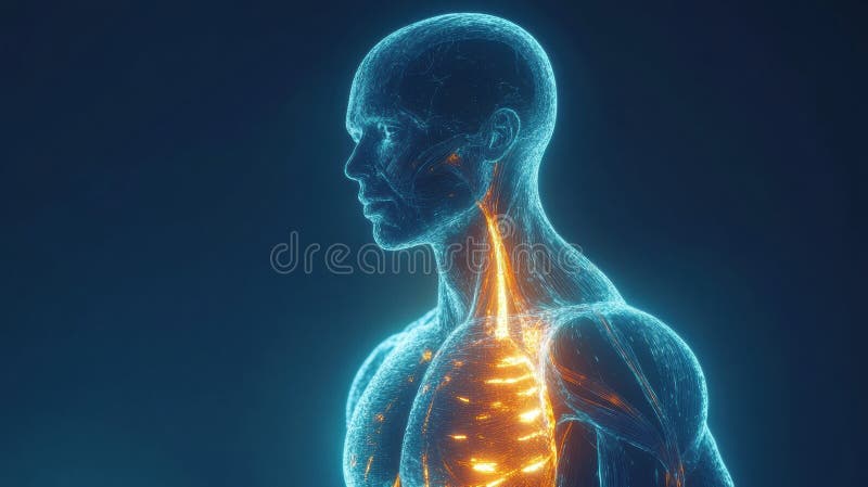 Futuristic Anatomical Visualization with a Translucent Human Silhouette ...