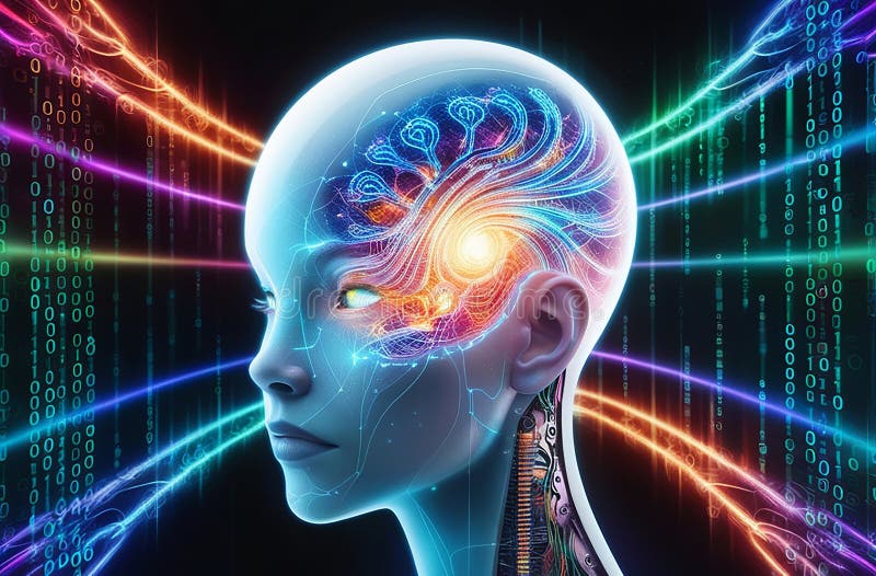 A Futuristic, Androgynous Head with Glowing Translucent Skin Reveals ...