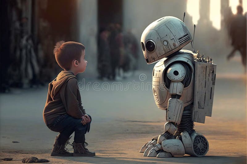 Futuristic Android or AI Cyborg Robot Talking To a Human. Artificial ...