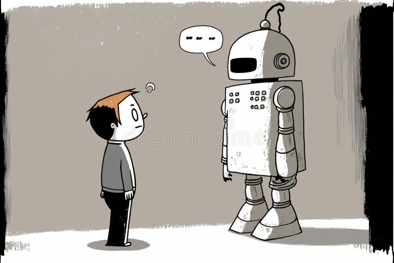 Futuristic Android or AI Cyborg Robot Talking To a Human. Artificial ...