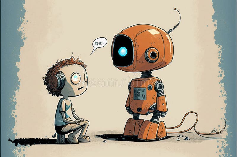 Futuristic Android or AI Cyborg Robot Talking To a Human. Artificial ...