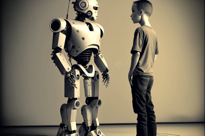 Futuristic Android or AI Cyborg Robot Talking To a Human. Artificial ...