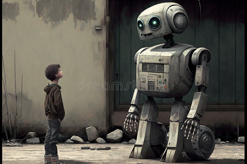 Futuristic Android or AI Cyborg Robot Talking To a Human. Artificial ...