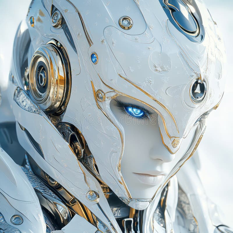 Futuristic Android with Bright Blue Eyes and Sleek Design Stock ...