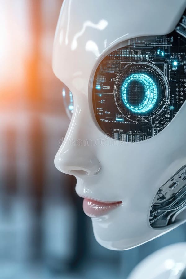 Futuristic Android with Digital Eye in High-tech Environment Stock ...