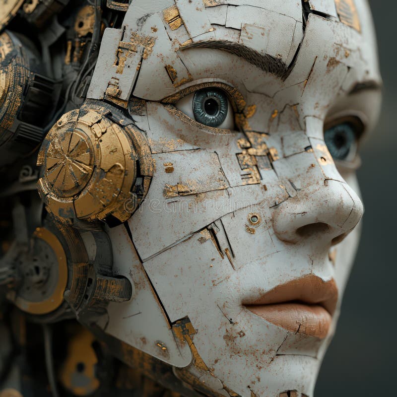 Futuristic Android Face with Complex Mechanical Details and Textures ...