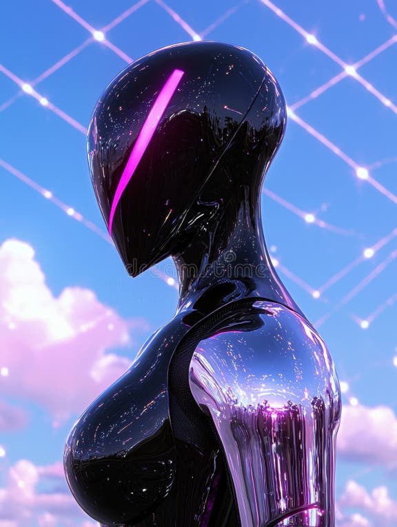 Futuristic Android Figure in Abstract Digital Environment Stock ...