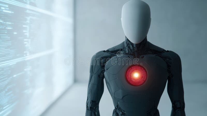Futuristic Android with Glowing Chest in Sci-fi Environment Stock ...
