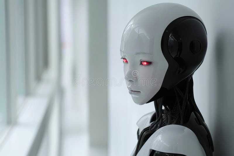 Futuristic Android with Glowing Red Eyes Stock Illustration ...