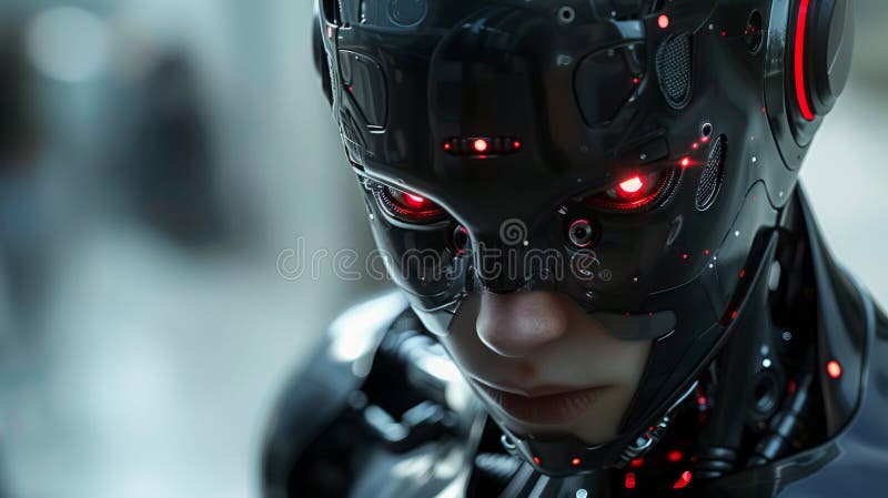Futuristic Android with Glowing Red Eyes in a High-tech Environment ...