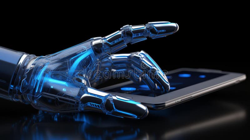 A Futuristic Android Hand Grips a Modern Smartphone, Symbolizing ...