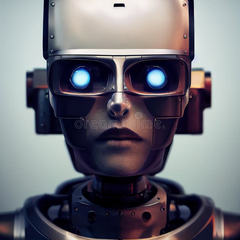 Futuristic Android Head. Cyborg with Glowing Eyes. Innovative ...