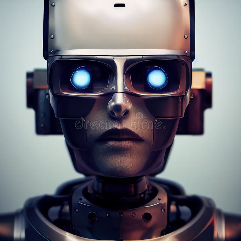 Futuristic Android Head. Cyborg with Glowing Eyes. Innovative ...