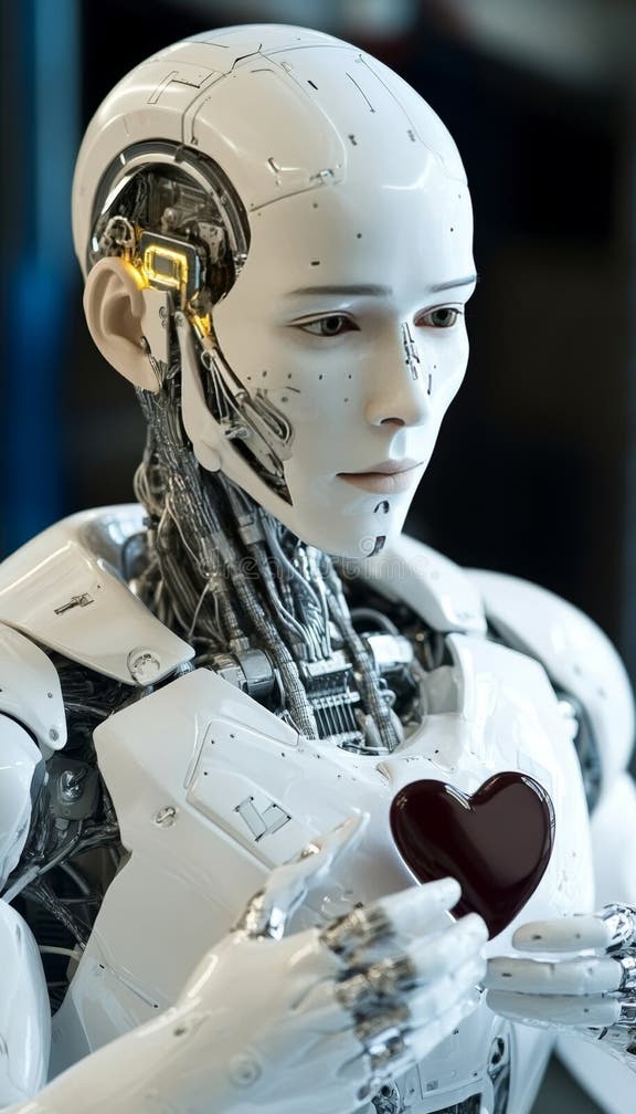 Futuristic Android Holding a Mechanical Heart, Exploring the ...