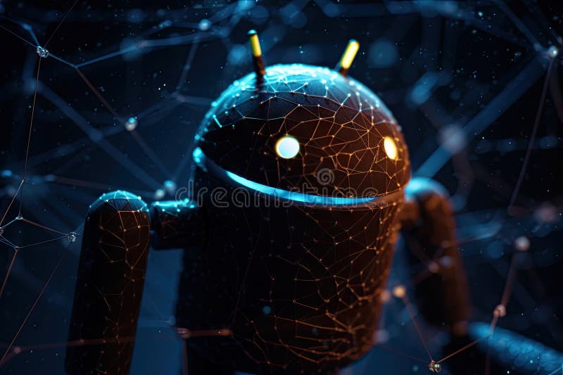 Futuristic Android and Neural Network in Space Technology Poster Stock ...