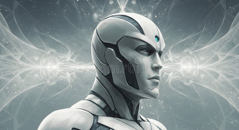 Futuristic Android Portrait with Abstract Energy Background Emanating ...