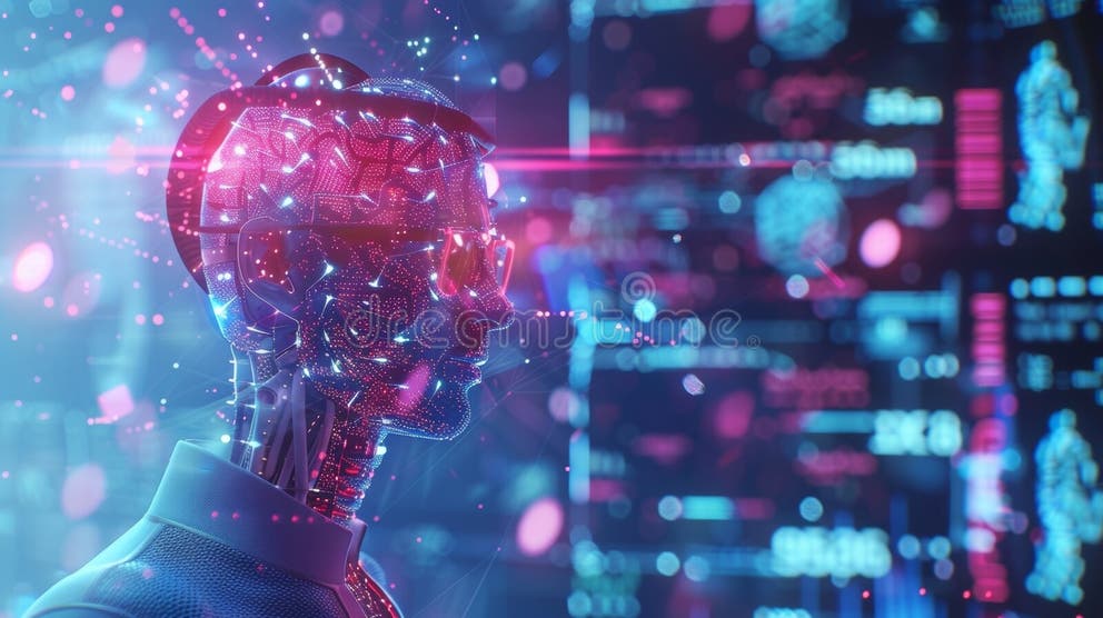 Futuristic Android Processing Data Stream in Digital Environment Stock Photo - Image of android ...