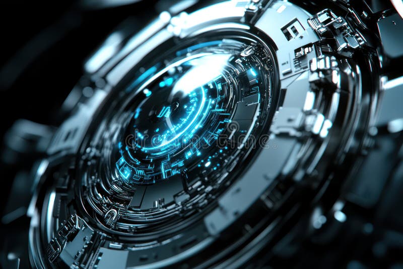 Futuristic Android Revolution Display with Metallic Gears and Circuitry ...