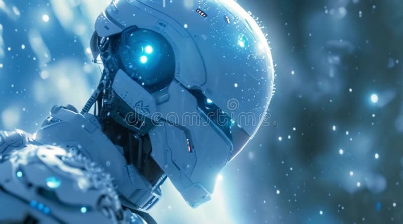 Futuristic Android Robot with Blue Glowing Eyes Stock Video - Video of ...