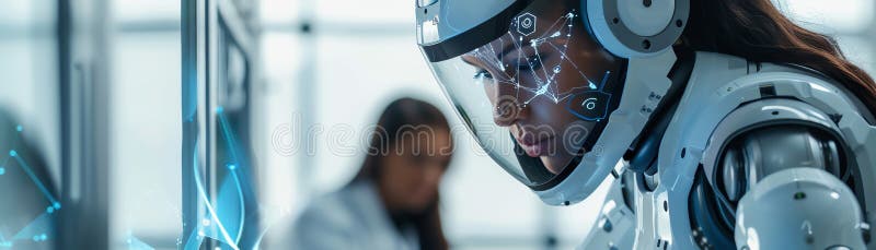 Futuristic Android Robot Conducting a Science Experiment with Students ...