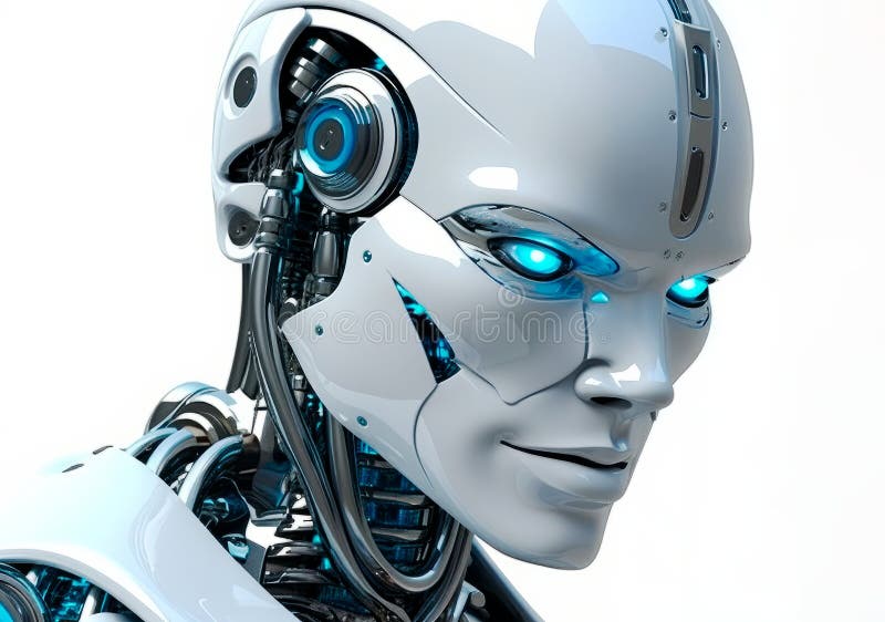 Futuristic Android Robot or Cyborg on the White Background. Artificial ...