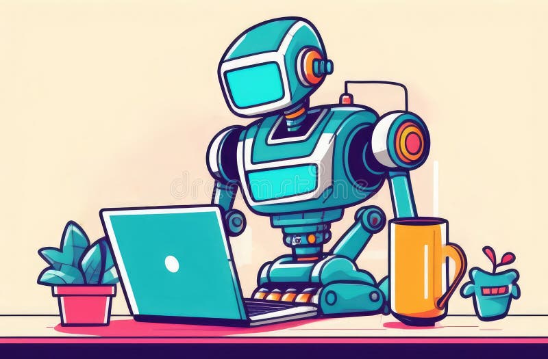 Futuristic Android Robot Made of Metal Assists in Homework at Home, Future Technologies ...