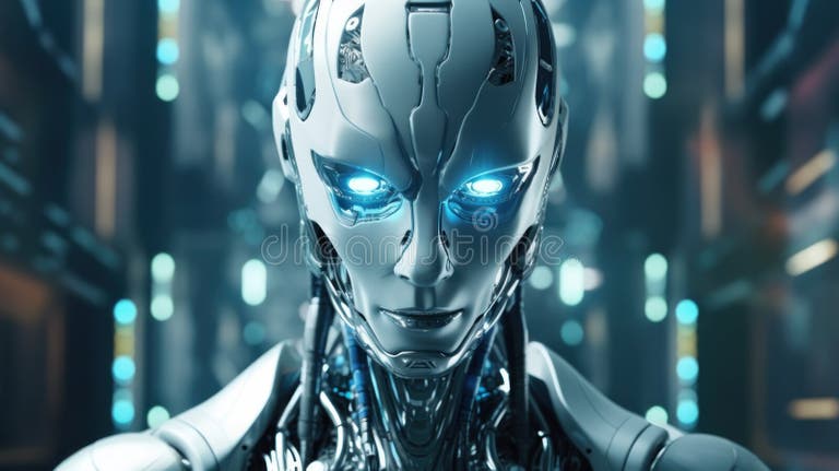Futuristic Android Robot Operating Advanced Machine AI Generated Stock ...