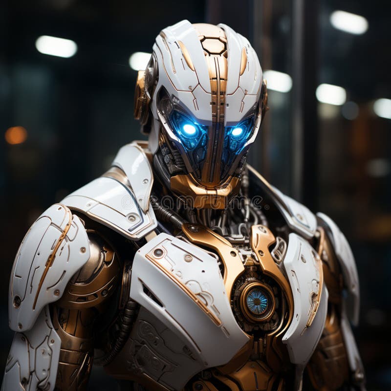 Futuristic Android, Synthetic Cyborg, Neutral Background. AI Generative ...