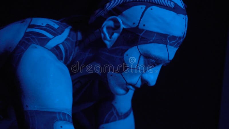 Futuristic Android Robot Working in Server Room Stock Video - Video of ...