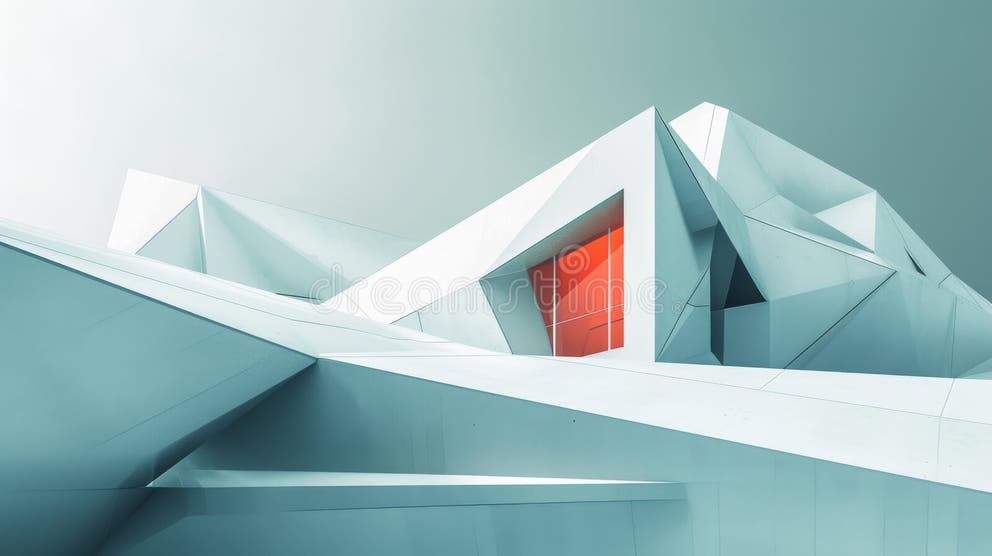 Futuristic Angular Architecture with Red Accent Window Stock Photo ...