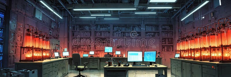 Futuristic Anime Laboratory Filled with Gadgets and Tech Stock ...