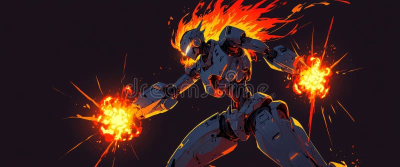 Futuristic Anime Robot Emitting Fiery Blasts from Its Hands Digital ...