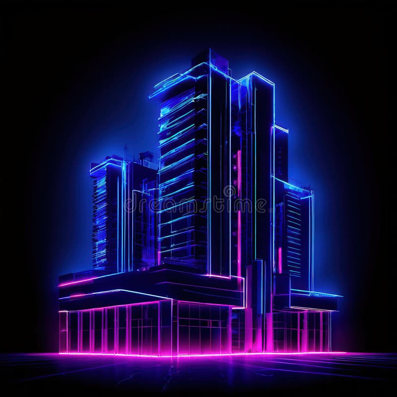 Futuristic Anime Skyscraper with Neon Pink Windows and Purple Sky the ...
