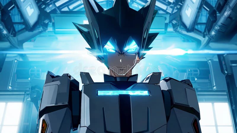 Futuristic Anime Warrior with Glowing Eyes and High-tech Armor in Sci ...