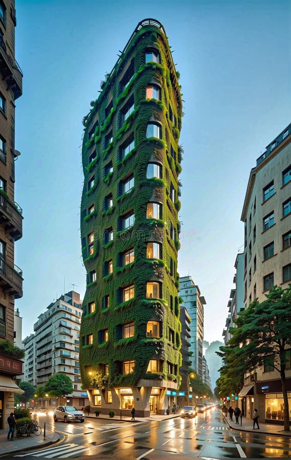 Futuristic Apartment Building with a Planted Facade To Regulate the Temperature and Create Green ...