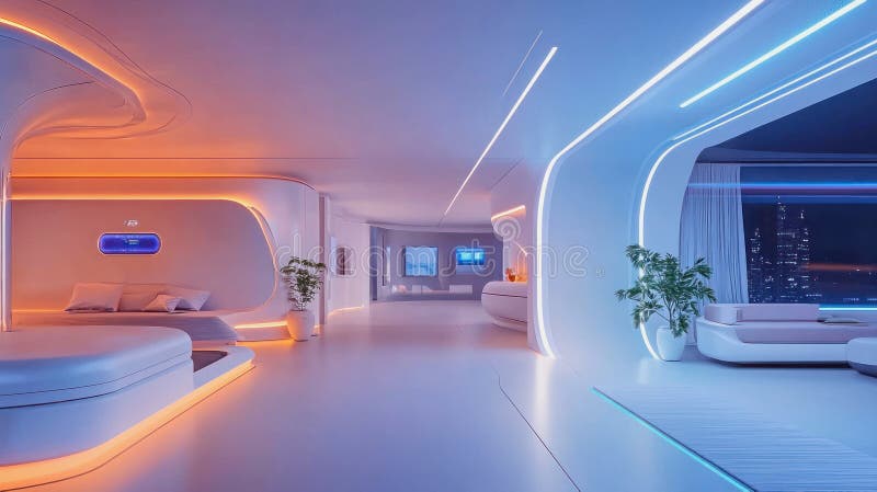 Futuristic Apartment Interior with Round, Sleek Design Stock Photo ...