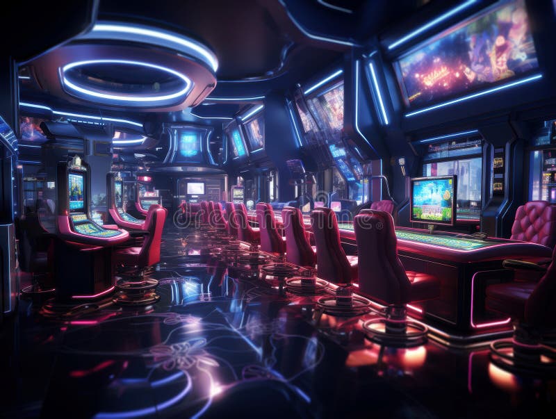 Futuristic Arcade or Gaming Room with Neon Lights, Colorful Arcade ...