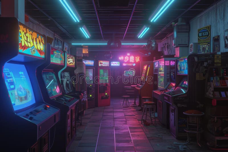 Futuristic Arcade Retro Cyberpunk. Generate Ai Stock Photo - Image of ...