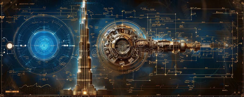 Futuristic Architectural Blueprint of a High-tech Megastructure Stock ...