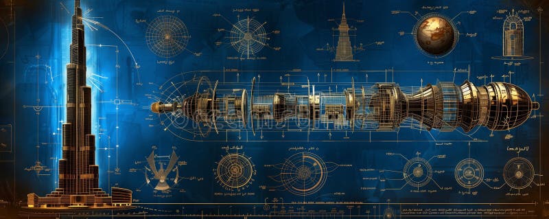Futuristic Architectural Blueprint of a High-tech Megastructure Stock ...