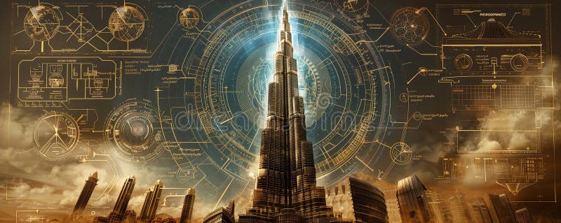 Futuristic Architectural Blueprint of a High-tech Megastructure Stock ...