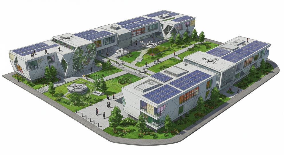 Futuristic Architectural Complex Featuring Multiple Interconnected ...