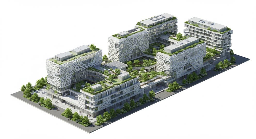 Futuristic Architectural Complex with Multiple Interconnected Buildings ...