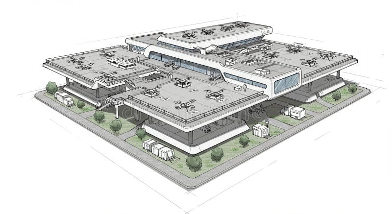 Futuristic Architectural Concept Featuring a Multi-level Structure ...