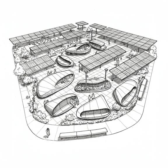 Futuristic Architectural Concept Featuring Pod-like Structures Set in ...